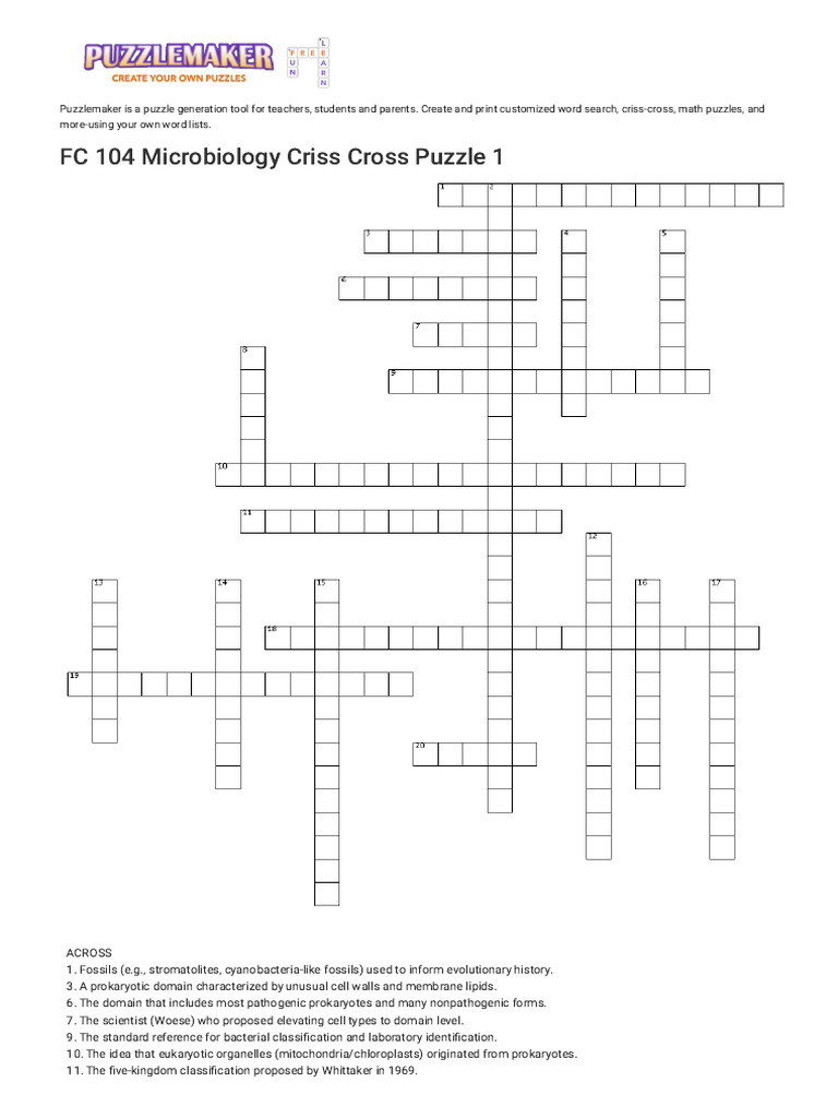 Crisscross Puzzle 1 Taxonomy and Classification | PDF
