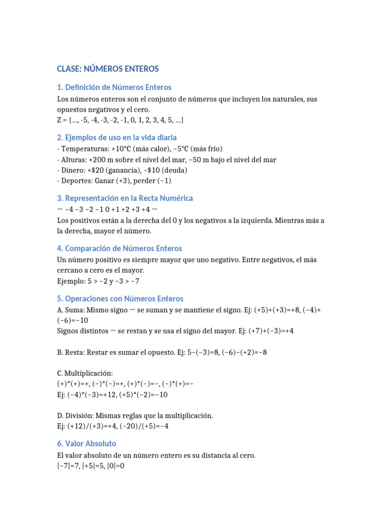 Introducción a Números Enteros y Operaciones | PDF
