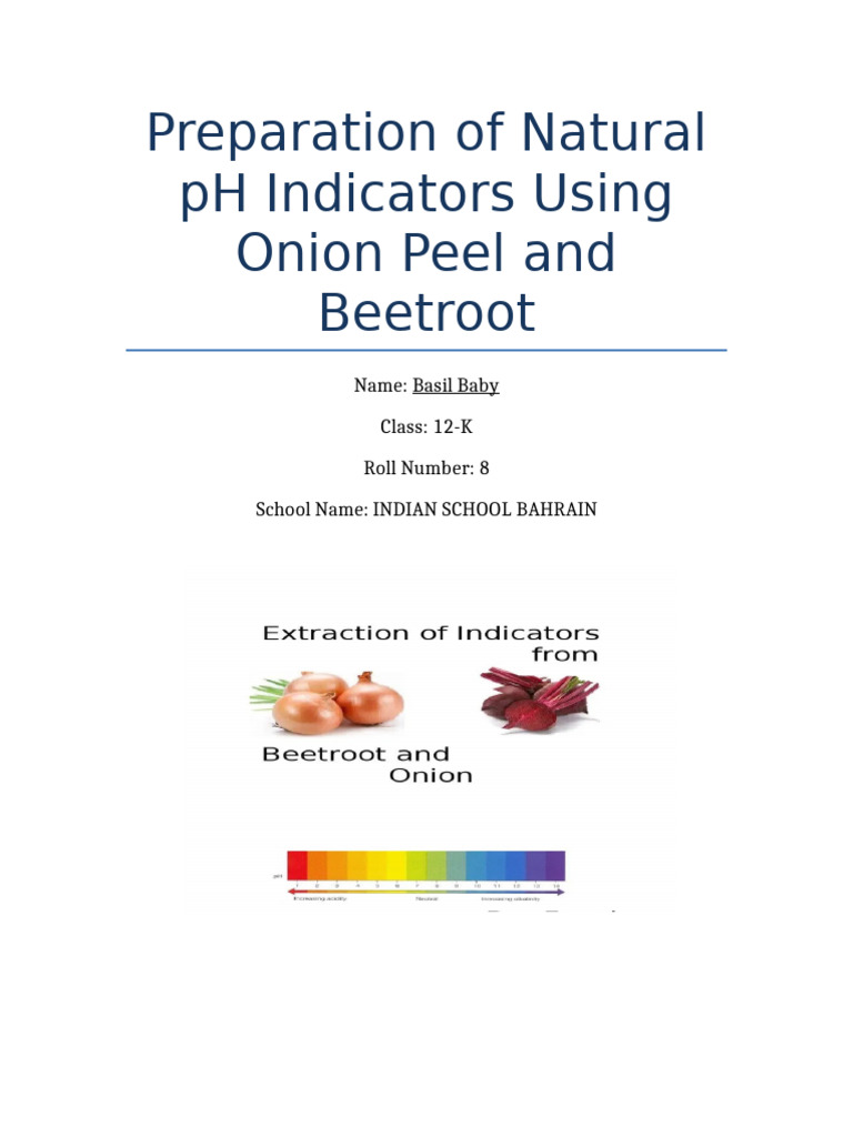 Natural pH Indicators from Onion & Beetroot | PDF | Chemistry