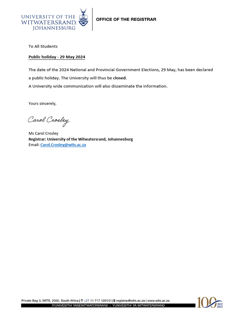 Student Notice 29 May 2024 Public Holiday | PDF