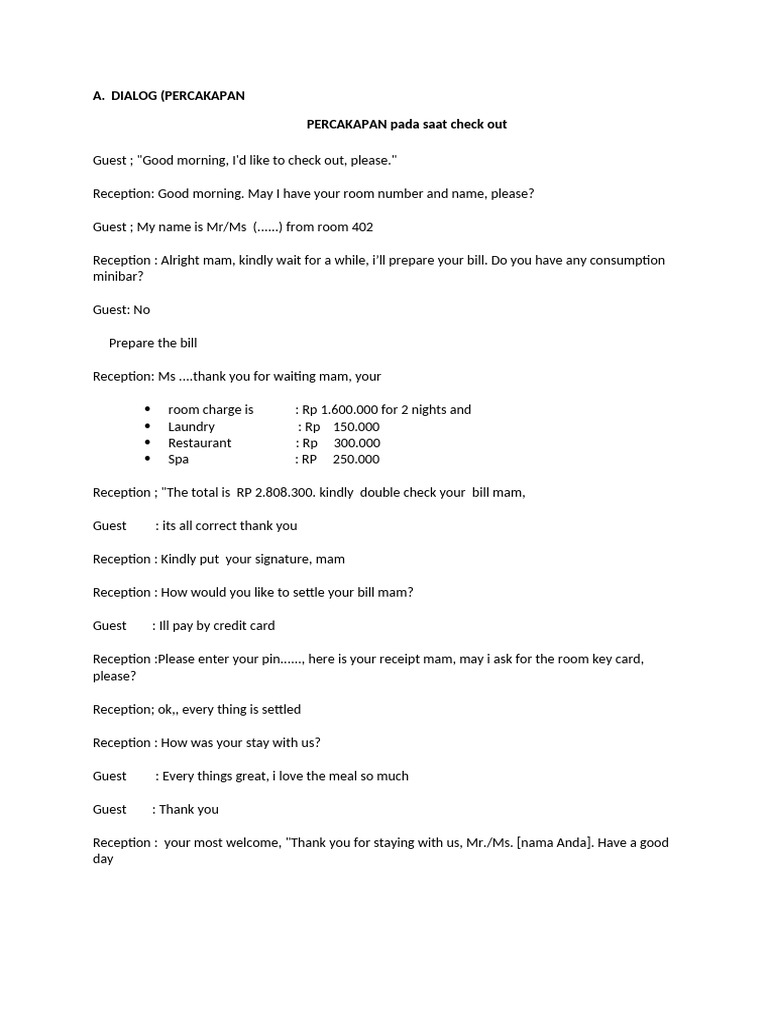 Script Check Out at Hotel | PDF