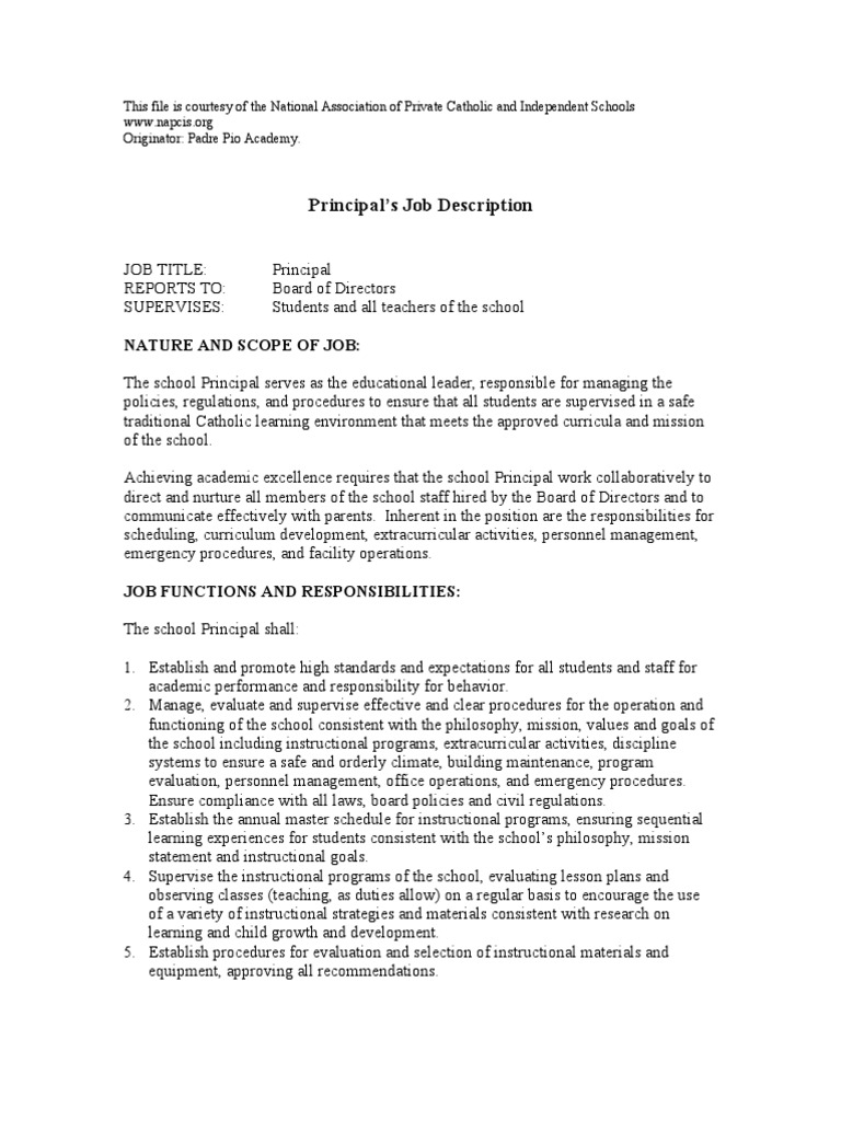 Principal Job Description Overview | PDF