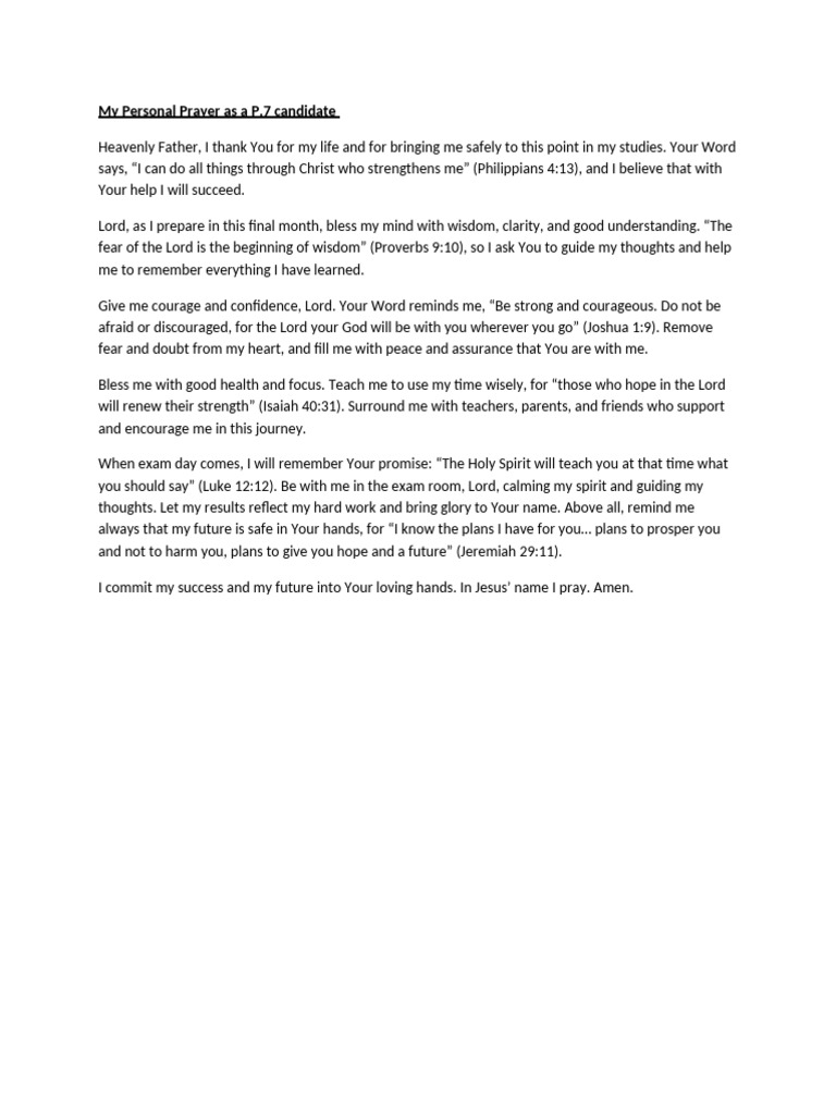 Personal Prayer for Exam Success | PDF
