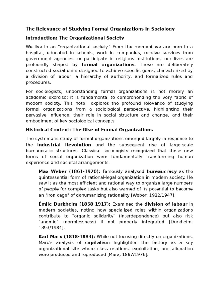 Importance of Formal Organizations in Sociology | PDF | Sociology ...