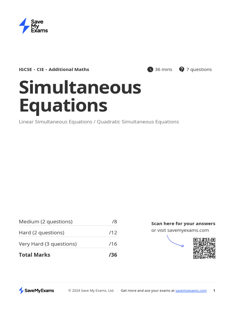 Igcse Simultaneous Equations Practice Pdf Equations Mathematical