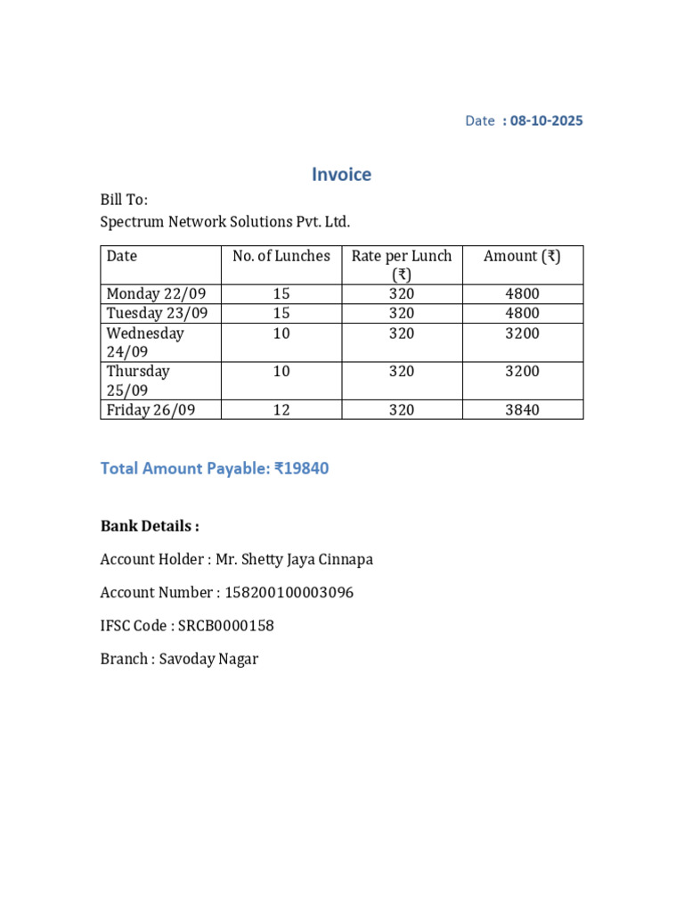 Lunch Invoice Spectrum | PDF