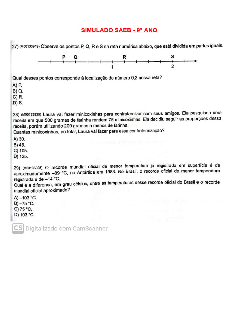 SIMULADO SAEB - 9° ANO | PDF