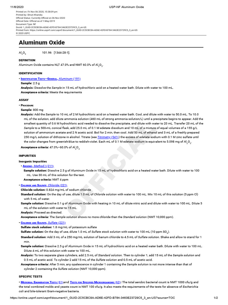 USP-NF Aluminum Oxide | PDF | Aluminium | Acid