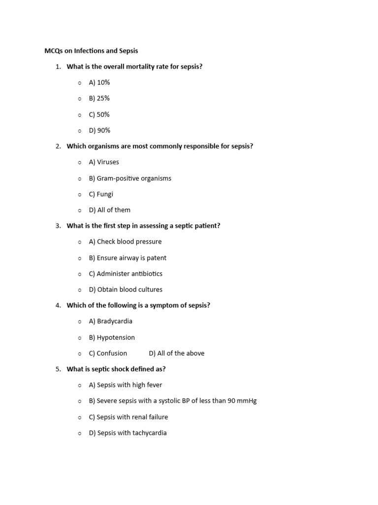 Chapter 4 MCQ | PDF | Sepsis | Meningitis