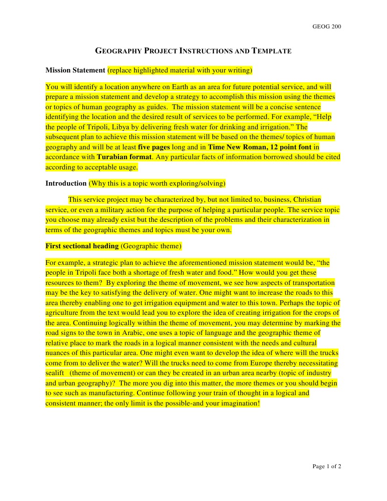 Geography Project Instructions and Template | PDF | Geography | Irrigation