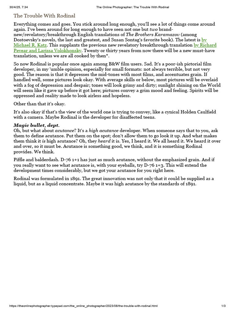 _The Online Photographer_ The Trouble With Rodinal | PDF