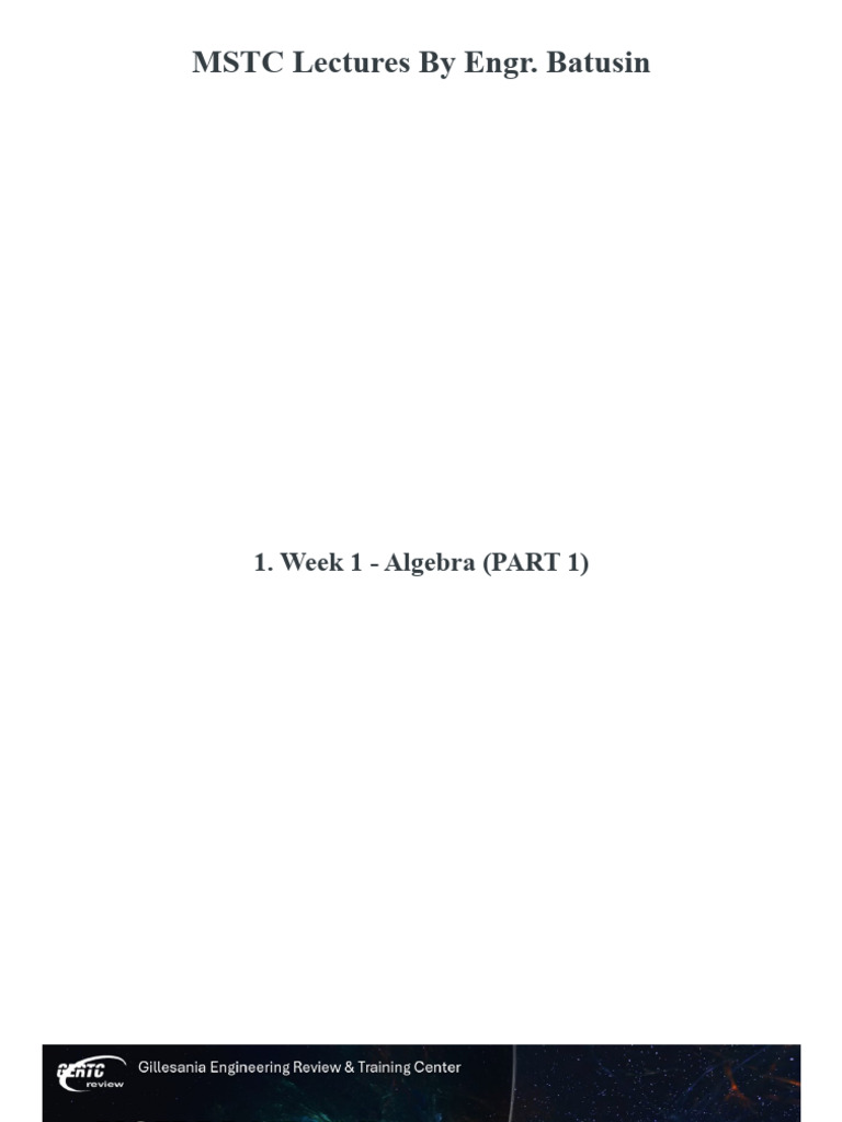MSTC Lectures by Engr. Batusin Algebra (PART 1) | PDF