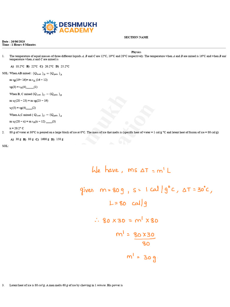 Physics Heat Transfer Calculations | PDF | Heat | Latent Heat