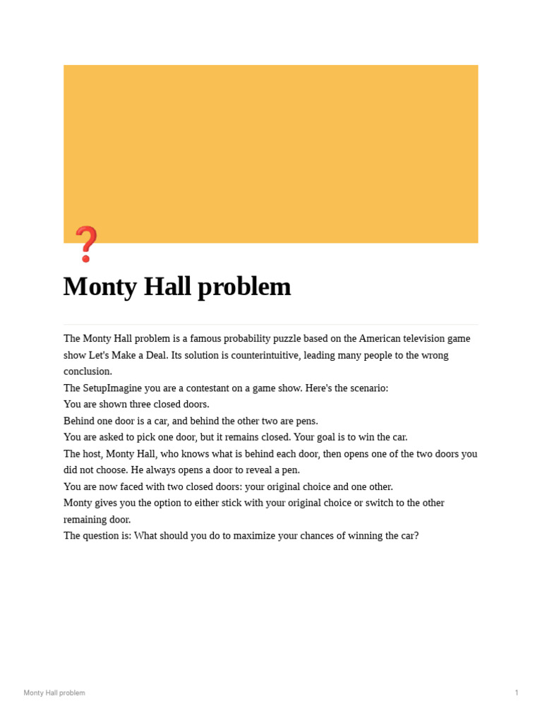 Understanding the Monty Hall Problem | PDF