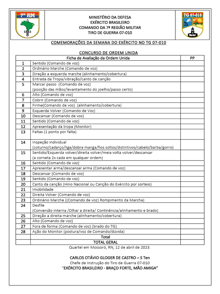 Barema Avaliação Concurso de Ordem Unida | PDF
