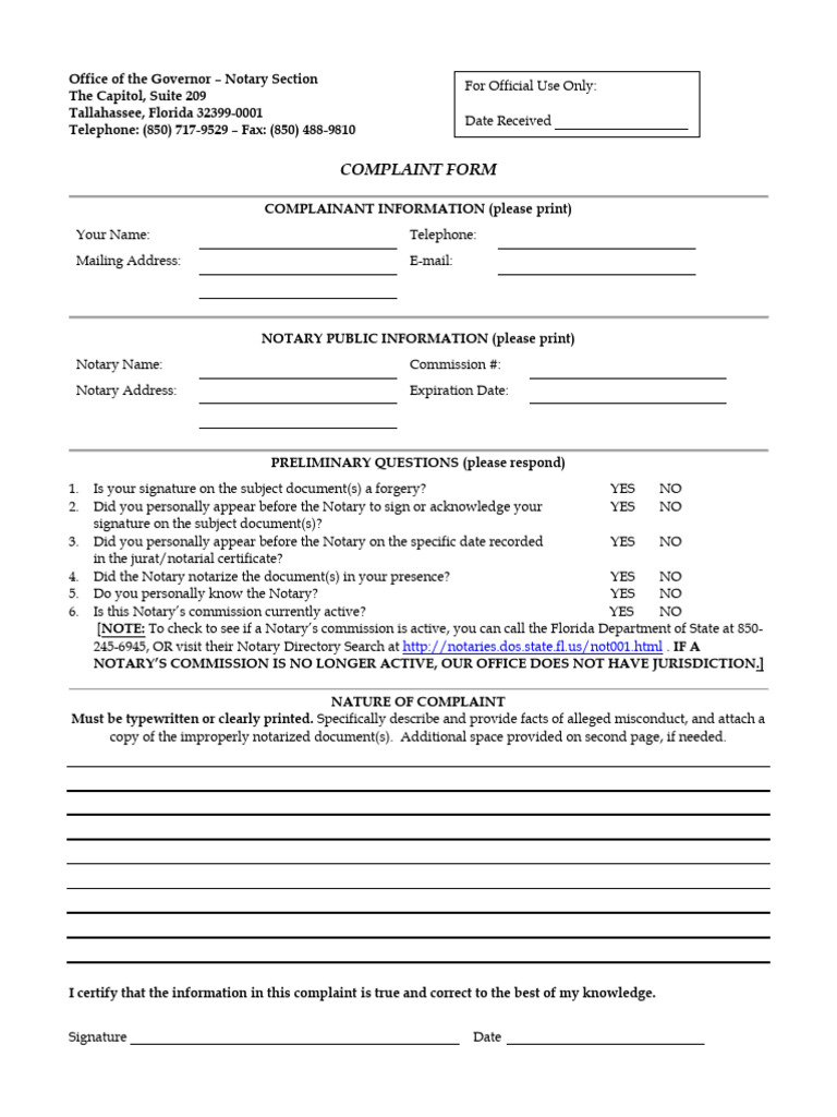 Notary Complaint Form Submission | PDF
