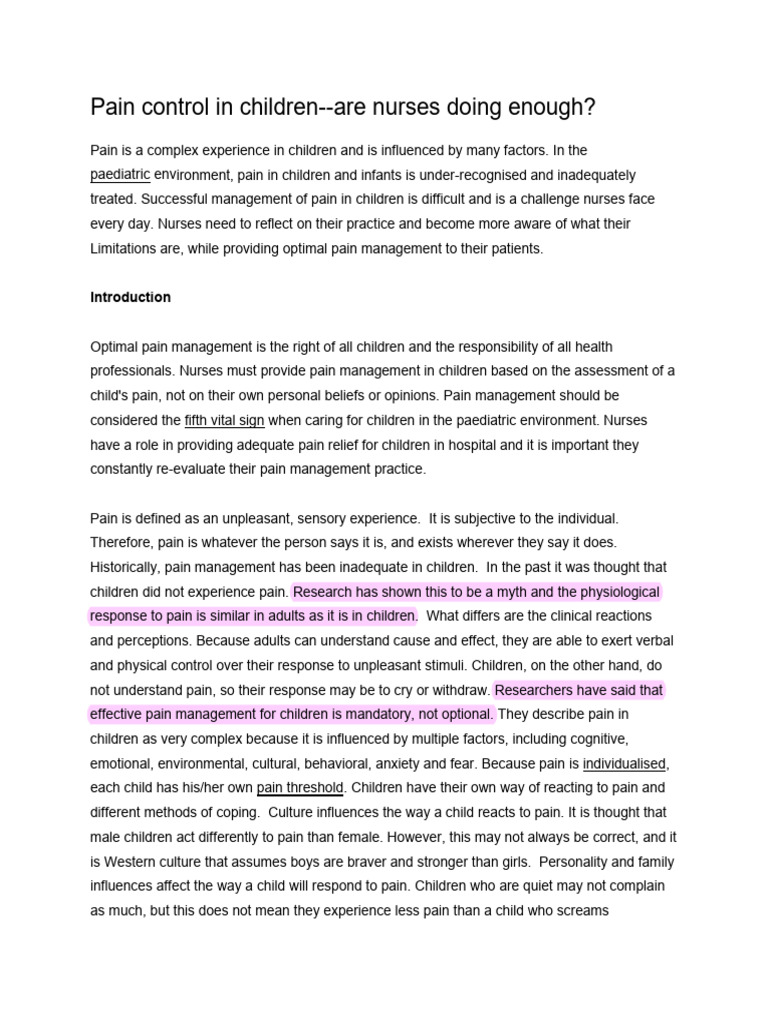 Improving Pediatric Pain Management | PDF | Pain | Pain Management