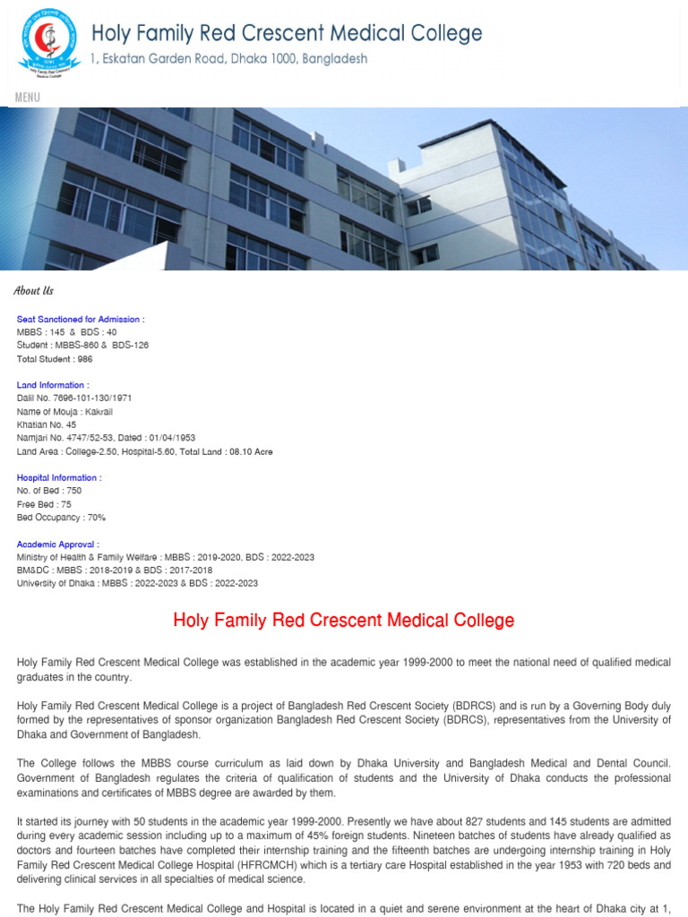 About Us - Holy Family Red Crescent Medical College3 | PDF | Medical ...