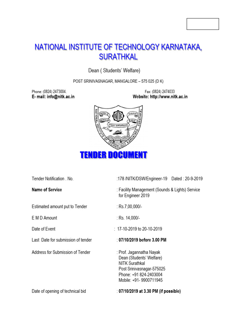NITK Surathkal Tender for Sound & Lights | PDF | Specification ...