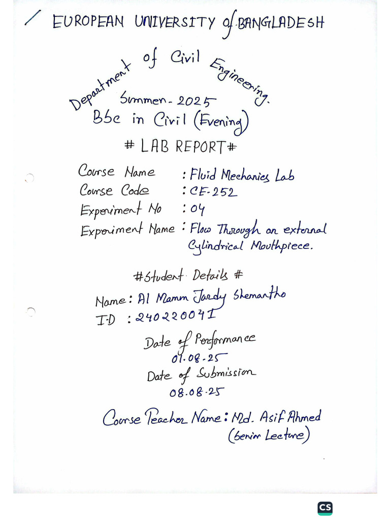 Ce-252 Fluid Lab Ass-04 | PDF