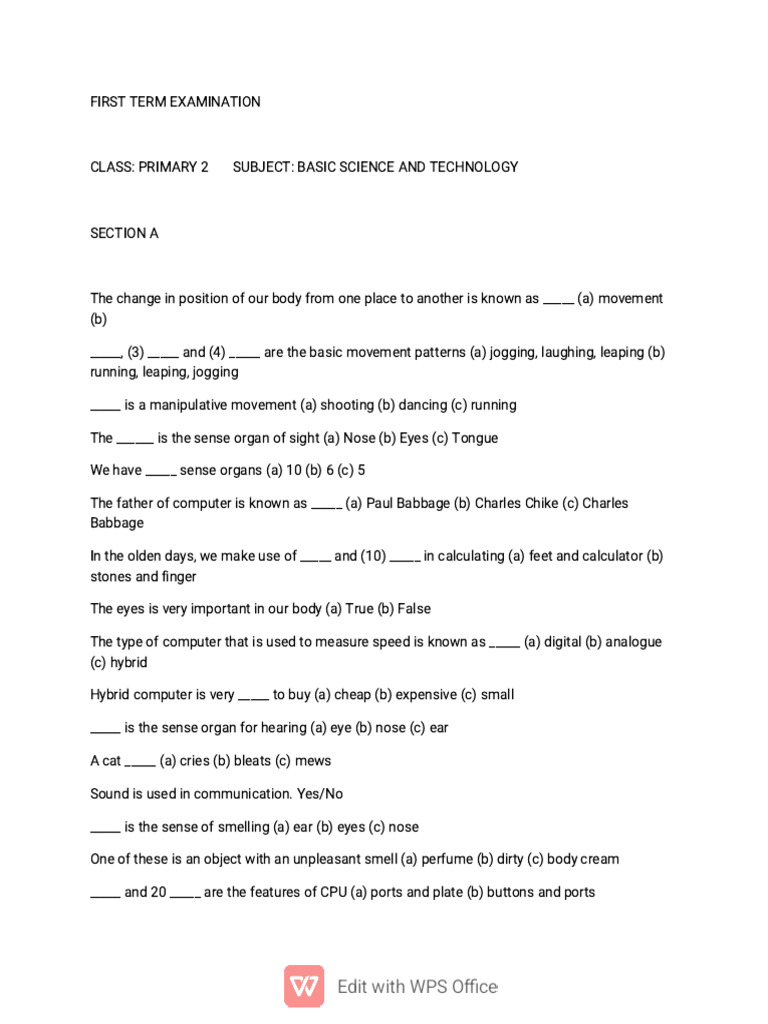 First Term Exam-Wps Office | PDF
