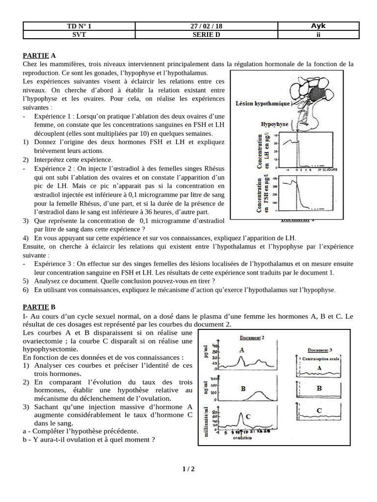 Régulation hormonale chez les mammifères | PDF | Hypothalamus ...