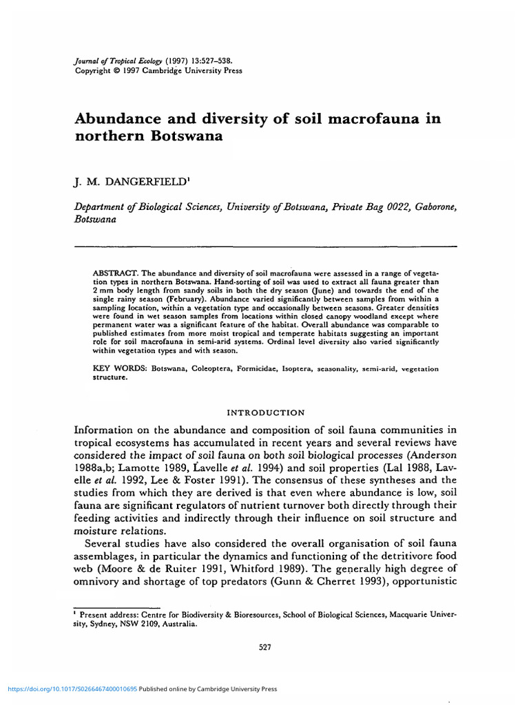 Soil Macrofauna Diversity in Botswana | PDF | Soil | Disturbance (Ecology)
