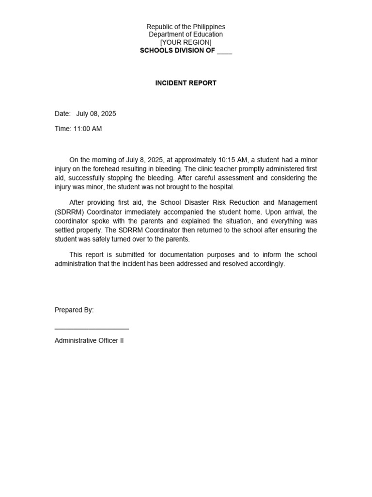 Student Injury Incident Report 2025 | PDF