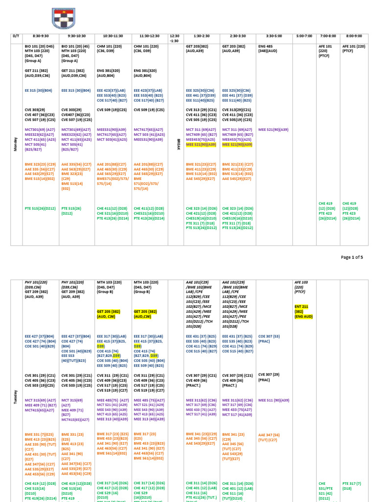 Updated ENGRG 1st Semester Lecture Timetable 2025 2026 26092025 1 | PDF