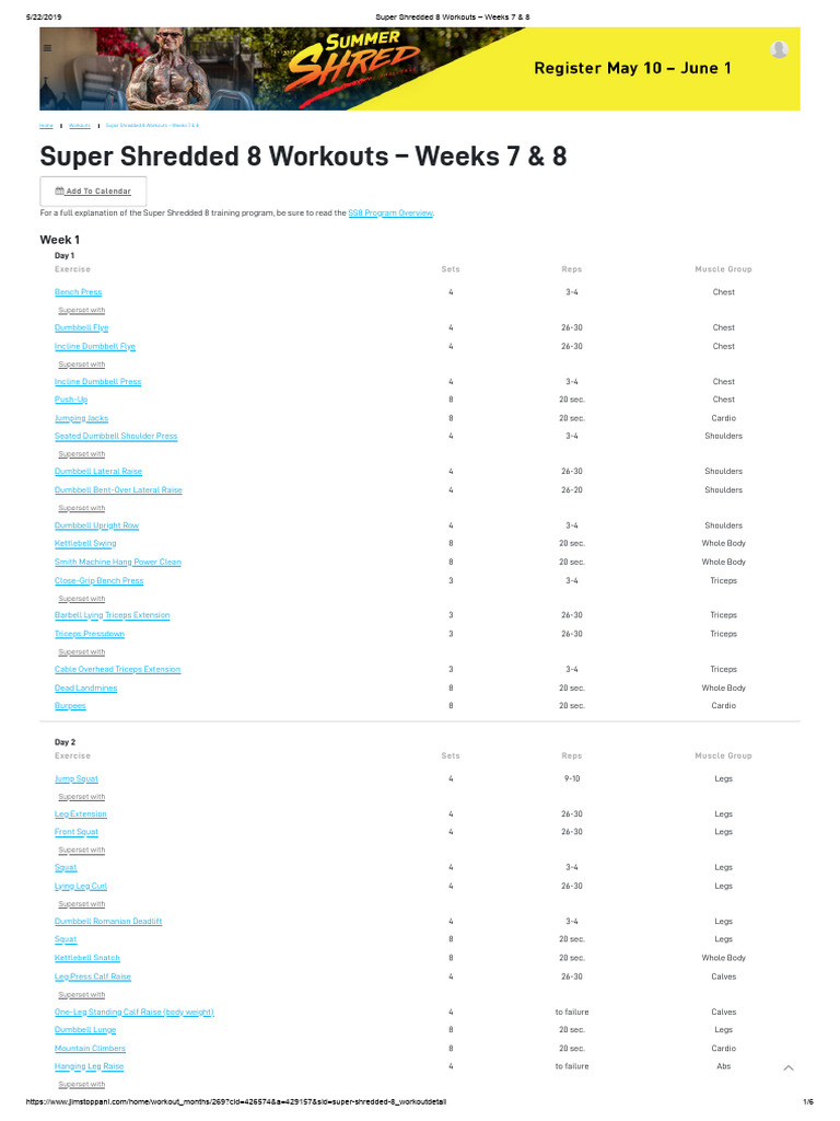 Super Shredded 8 Workouts Weeks 7 8 | PDF | Kettlebell | Weight Training