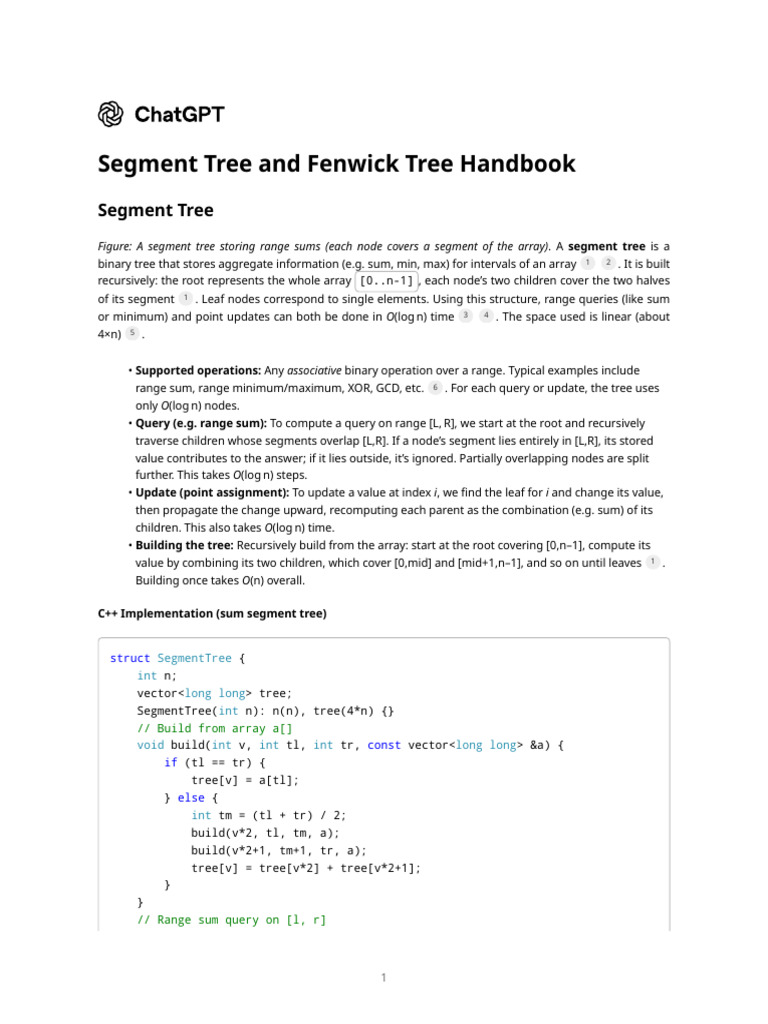 Segment Tree and Fenwick Tree Handbook | PDF | Theoretical Computer ...