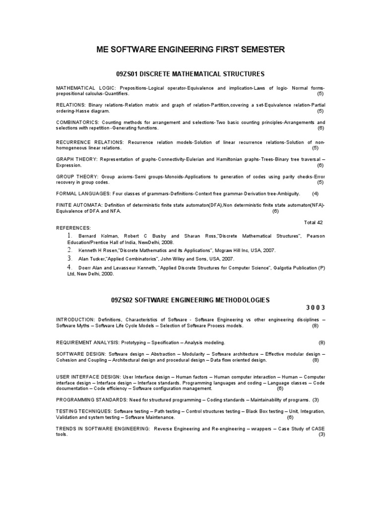 Me Software Engineering First Semester: 09Zs01 Discrete Mathematical ...