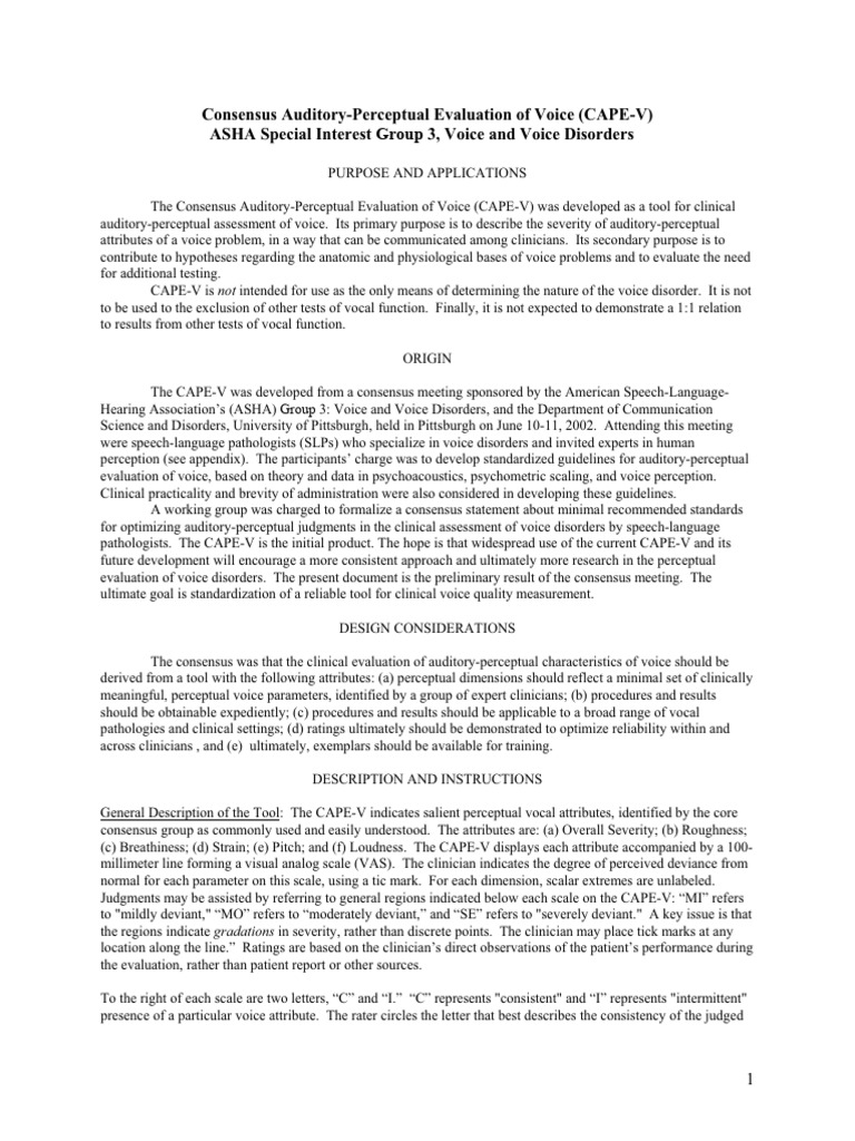 CAPE-V Scoring Guidelines and Example | PDF | Human Voice | Perception