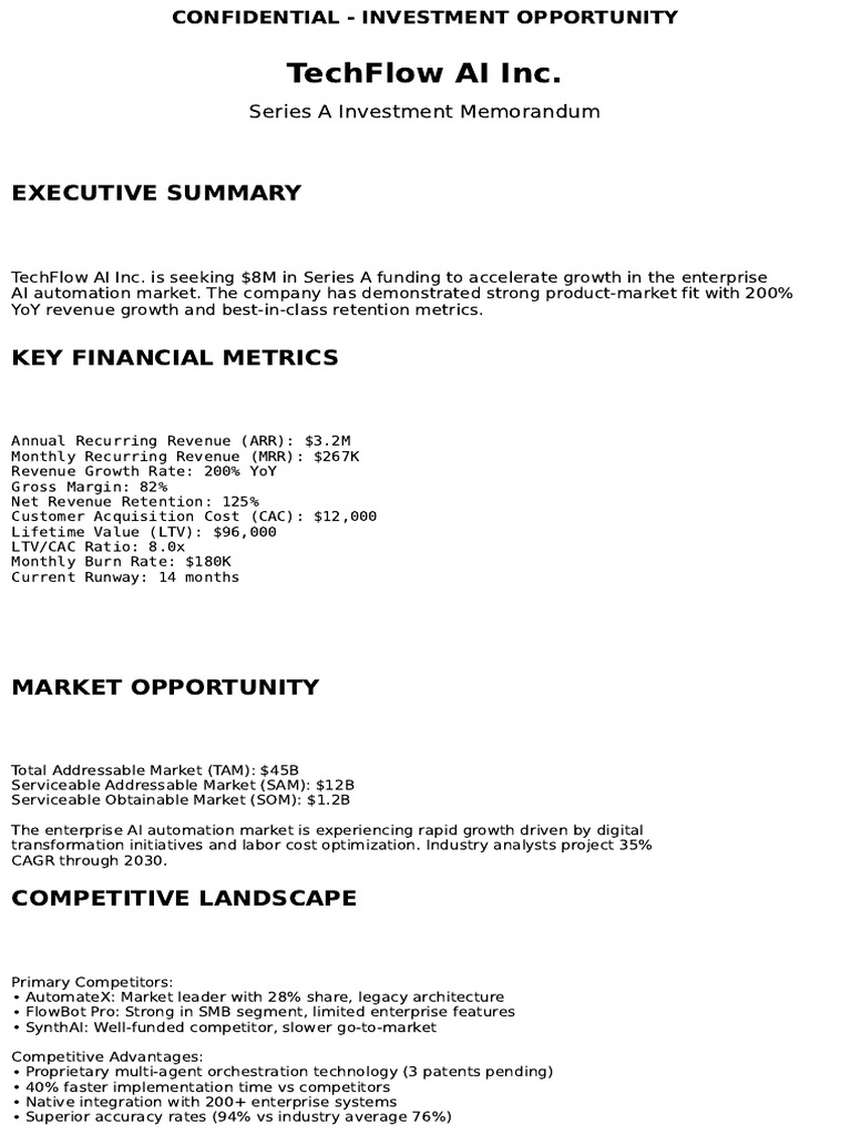 TechFlow AI Investment Memorandum | PDF | Software As A Service ...