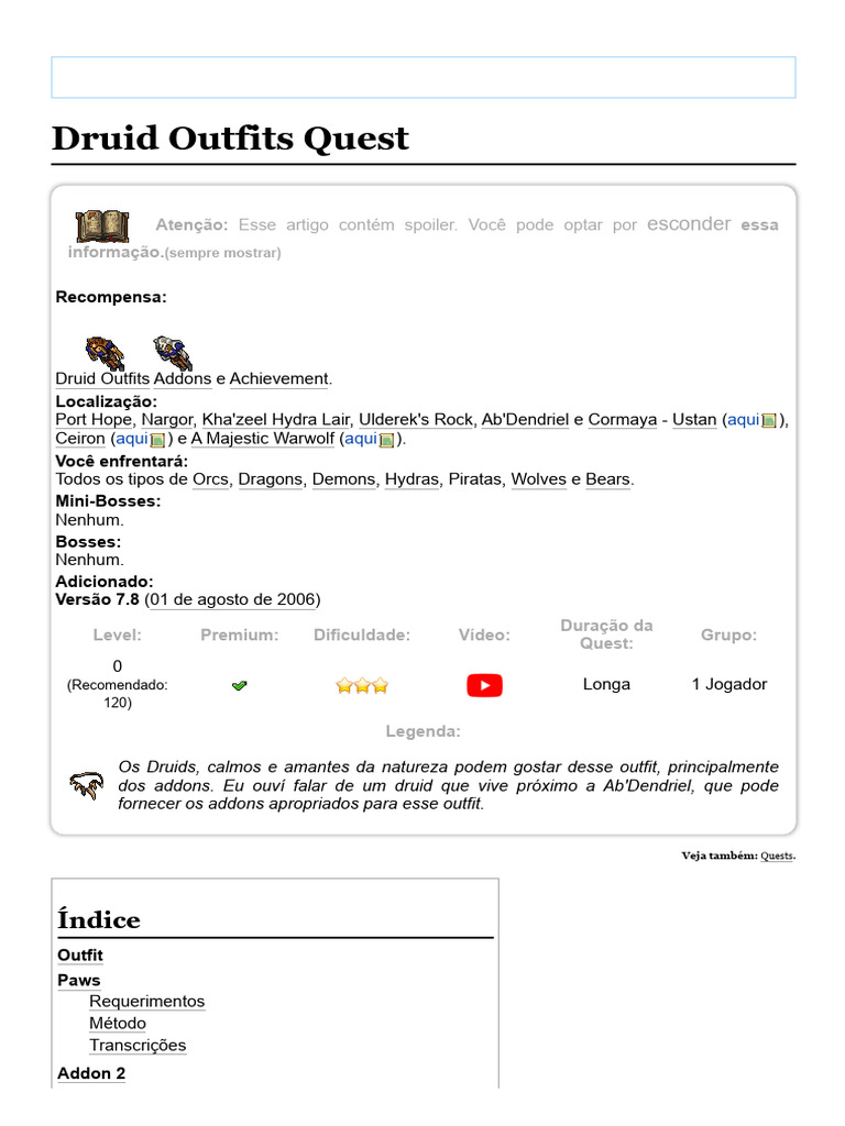 Druid Outfit Quest em Tibia | PDF
