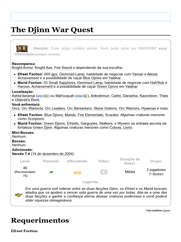 The Djinn War Quest - Tibia Wiki - A Enciclopédia Do Tibia | PDF ...