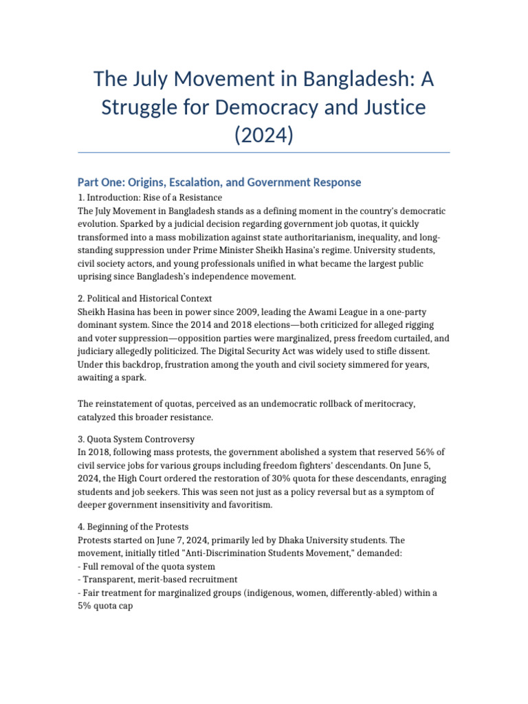 The July Movement Bangladesh 2024 Part 1 | PDF | Social Conflict ...