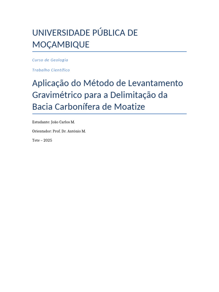 Levantamento Gravimétrico na Bacia de Moatize | PDF | Bacia sedimentar ...