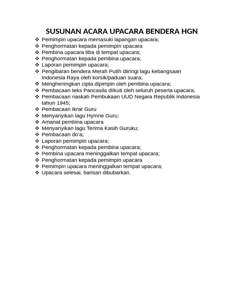 Susunan Acara Upacara HGN dan Ikrar Guru | PDF