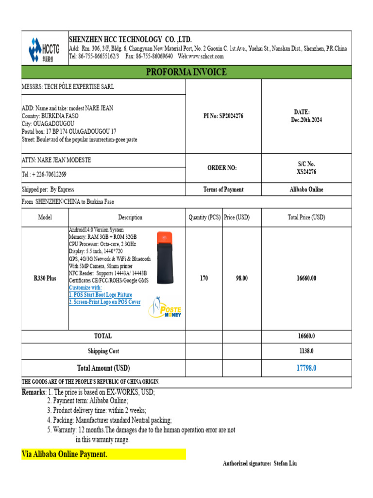 XS24276 R330 Plus POS Proforma Invoice | PDF | Microcomputers ...