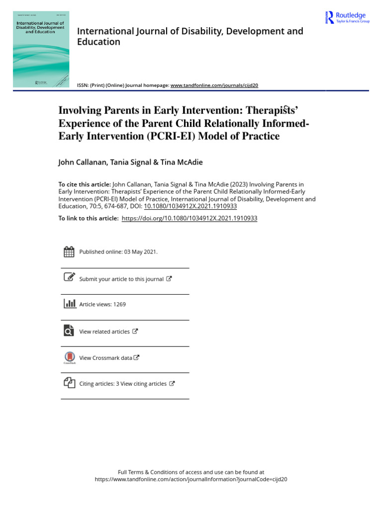 1 - Involving Parents in Early Intervention Therapists Experience of ...