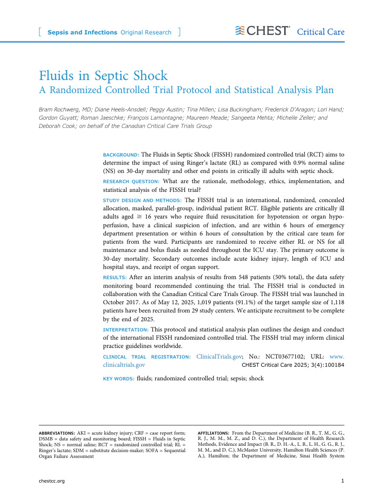 Fluids in Septic Shock 2025 | PDF | Sepsis | Randomized Controlled Trial