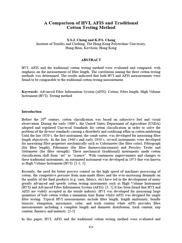 Cotton Testing Methods: HVI vs AFIS | PDF | Fibers | Measurement
