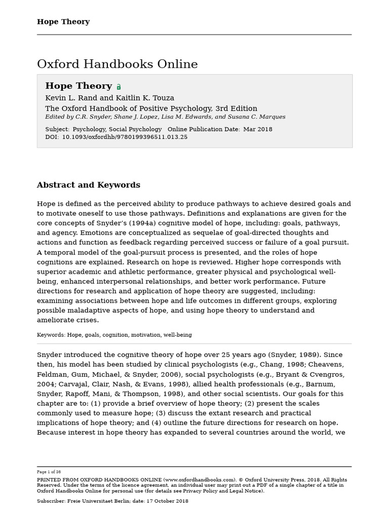 Hope Theory | PDF | Hope | Optimism