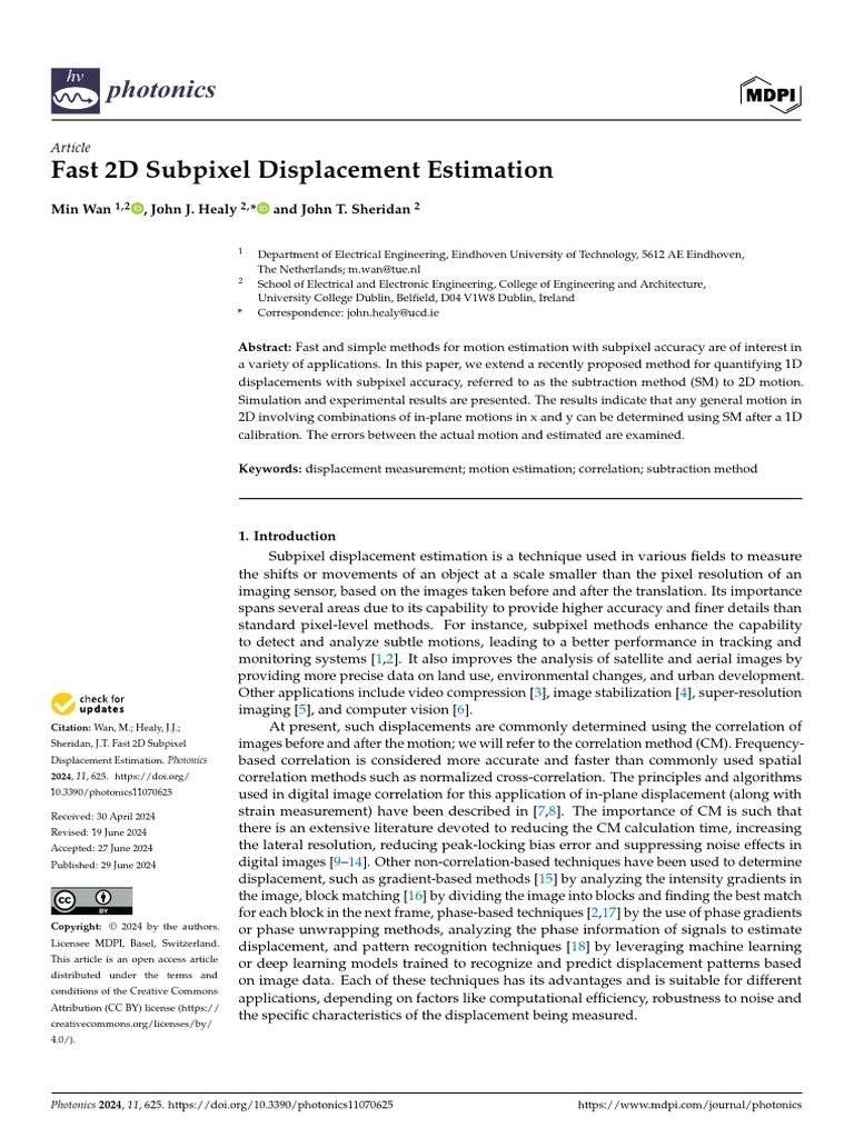 Fast 2D Subpixel Displacement Estimation | PDF | Pixel | Accuracy And Precision