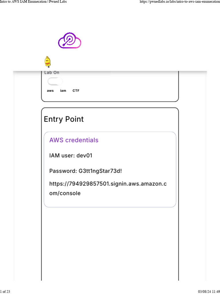 Intro To AWS IAM Enumeration - Pwned Labs | PDF | Command Line Interface | Amazon Web Services