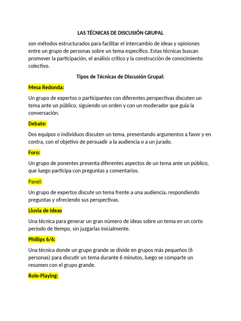 Las Técnicas de Discusión Grupal | PDF | Toma de decisiones | Ciencias ...