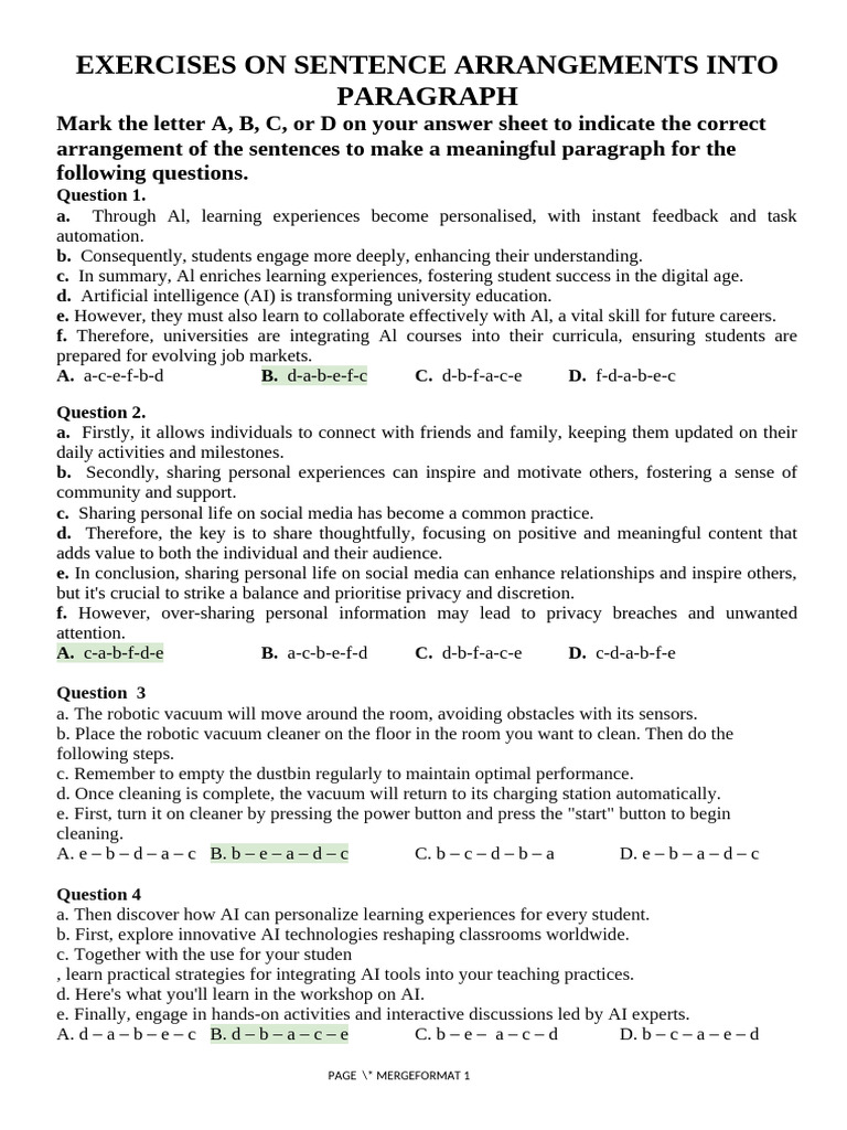 Sentence Arrangement Exercises for Learning | PDF | Adolescence | Privacy