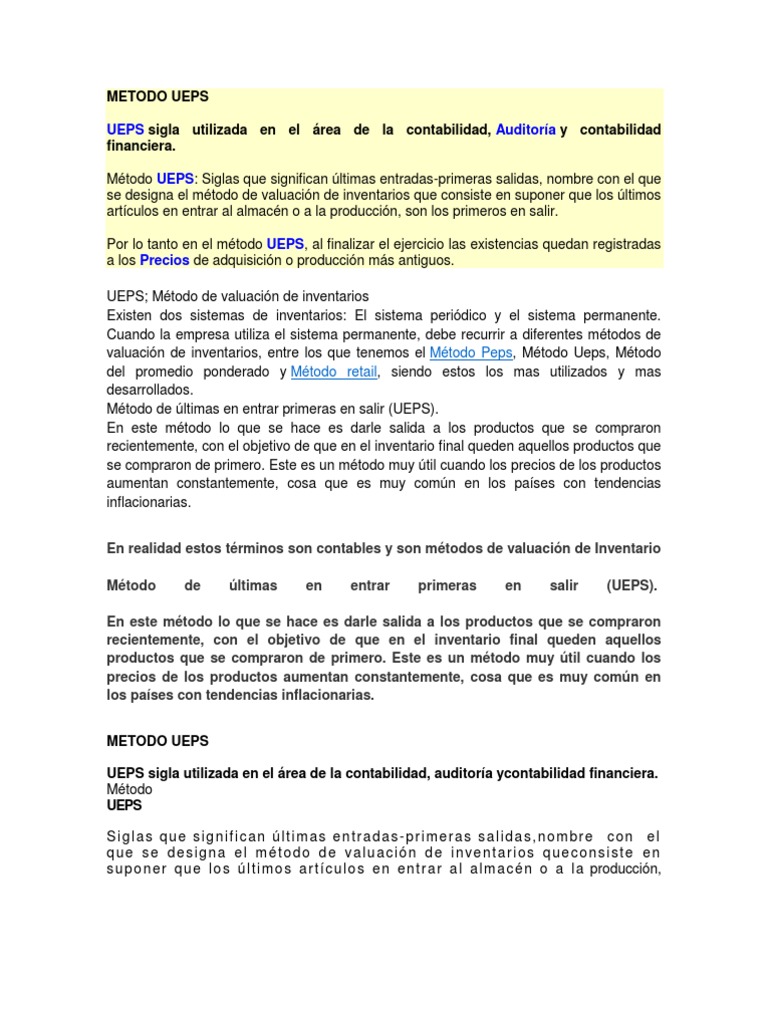 Metodo Ueps | PDF | Valoración empresarial | Inventario