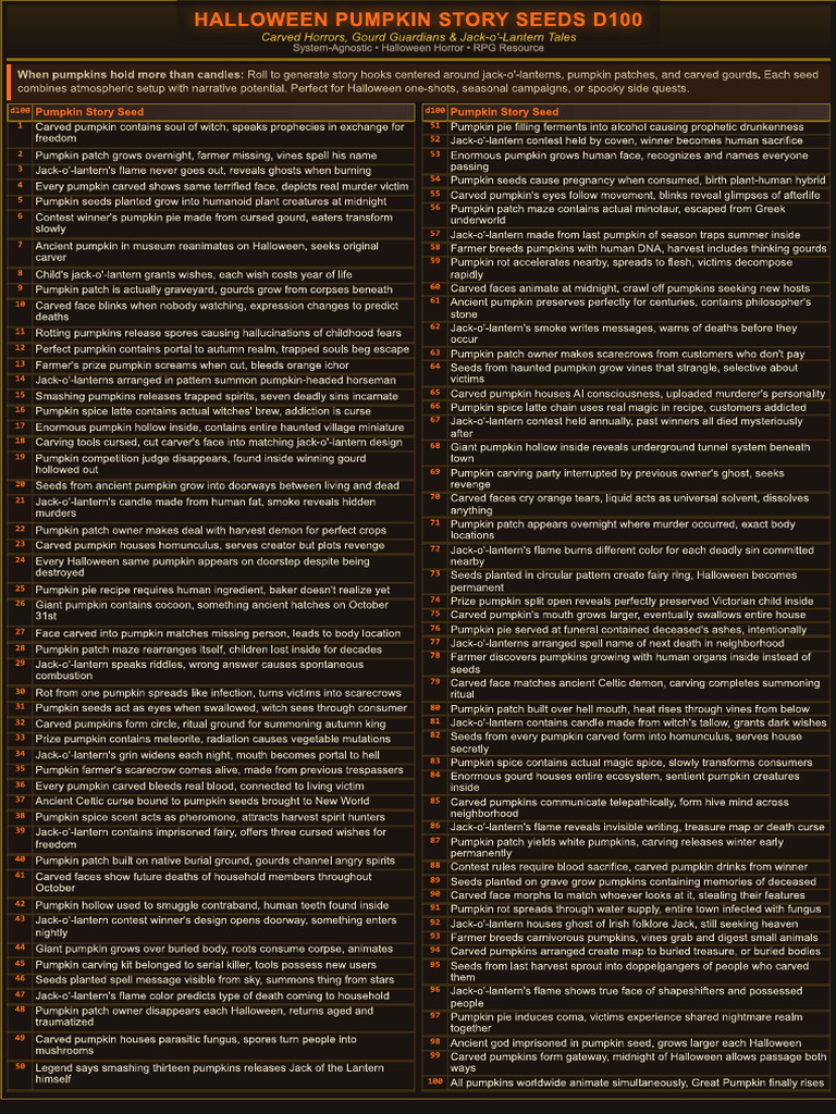 100 Halloween Pumpkin Story Seeds | PDF